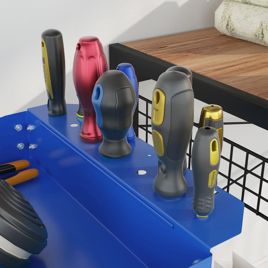 třípatrový vozík na nářadí, 4 kolečka, ocel, 83Š x 35,3D x 76V cm, modrý
