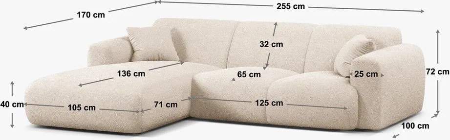 Bílá rohová pohovka z textilie bouclé (levý roh) Molino – Micadoni Home
