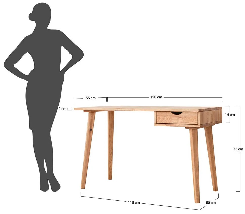 KATMANDU Rustikální psací stůl Simone dub, 55x75x120 cm