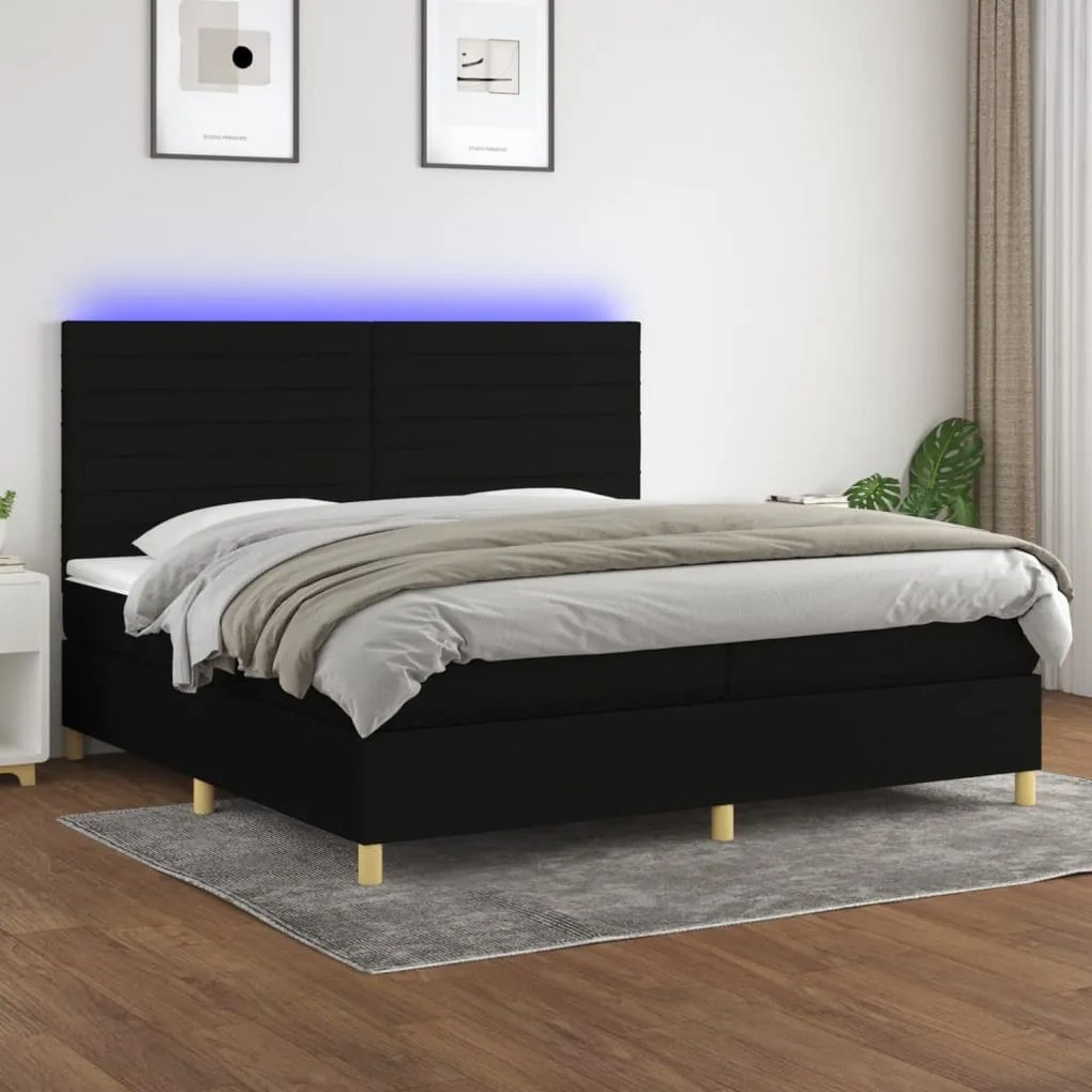 Box spring postel s matrací a LED černá 200x200 cm textil 3135543