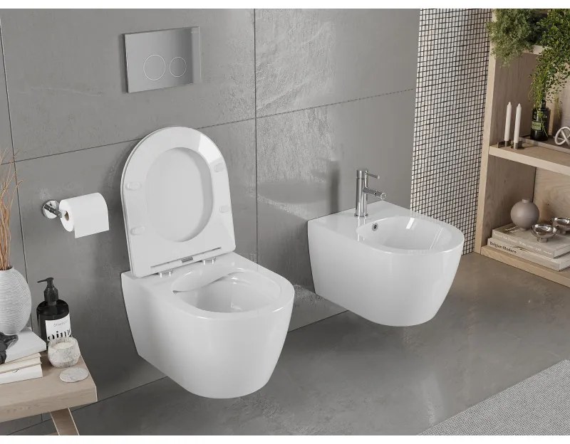 Mexen Carmen závěsné wc Rimless s toaletním Slim sedátkem z duroplastu, bílá - 30880300