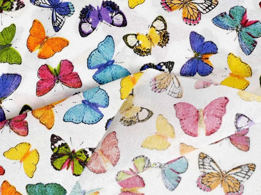 Biante Dekorační závěs Leona LN-062 Barevní motýlci na bílém 130x220 cm