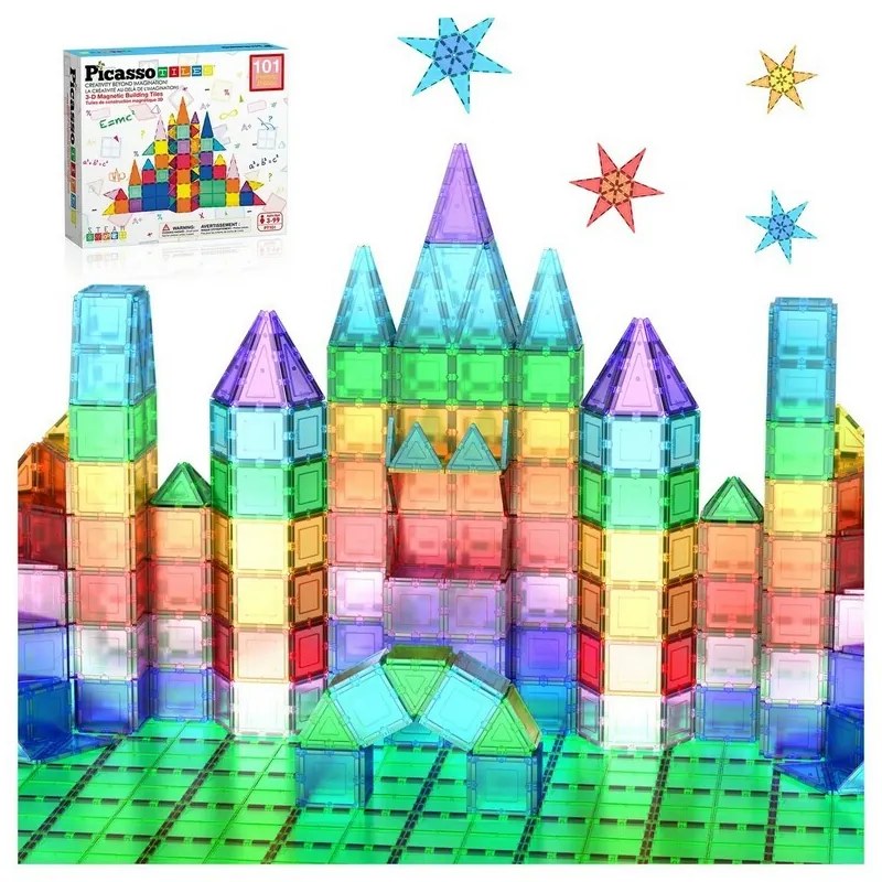 PicassoTiles magnetická stavebnice 101ks, základní stavební bloky