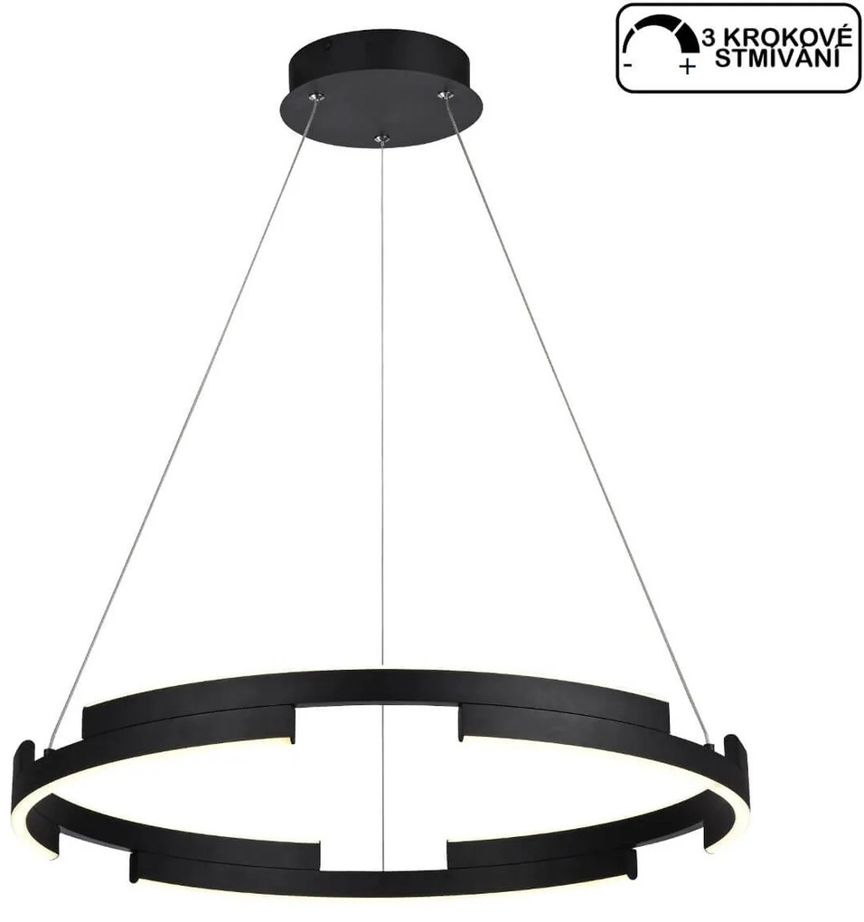 Světla a lustry REDO GROUP Černé závěsné světlo na lanku Redo 01-3173 CASTLE/  průměr 60 cm/ LED 36W