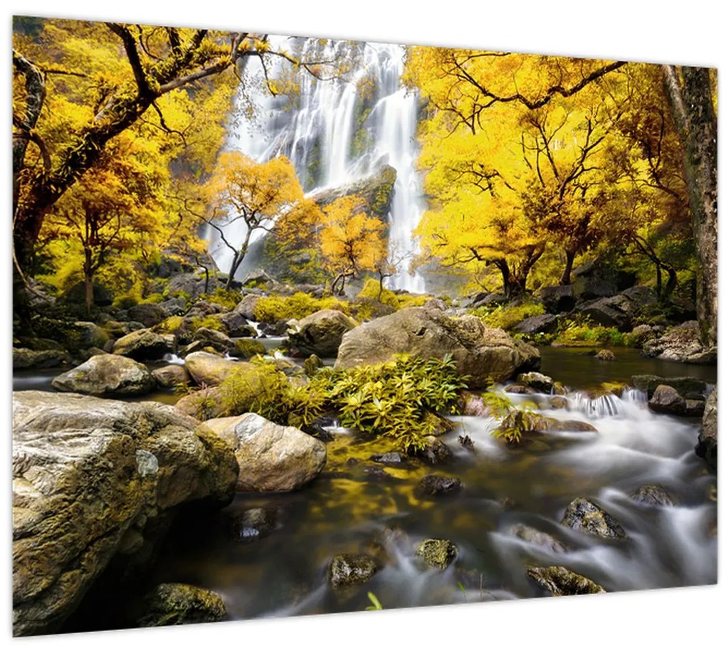 Obraz - Vodopády v podzimní krajině, žluté (70x50 cm)
