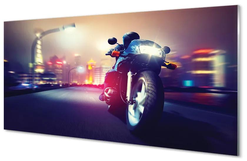 akrylový obraz Motocykl sky city 125x50 cm