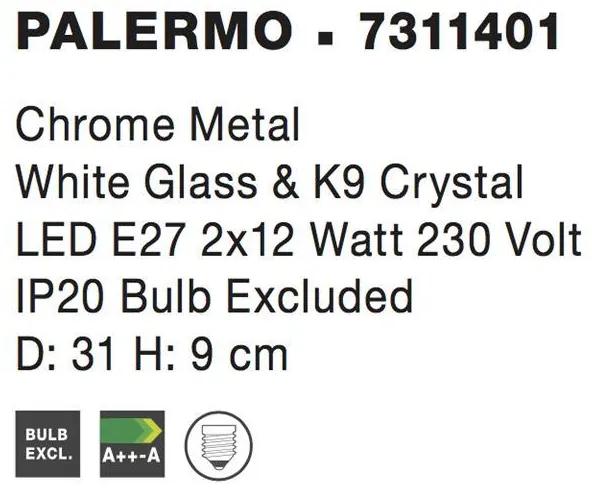 Nova Luce Stropní svítidlo PALERMO chromovaný kov bílé sklo a K9 křišťál E27 2x12W