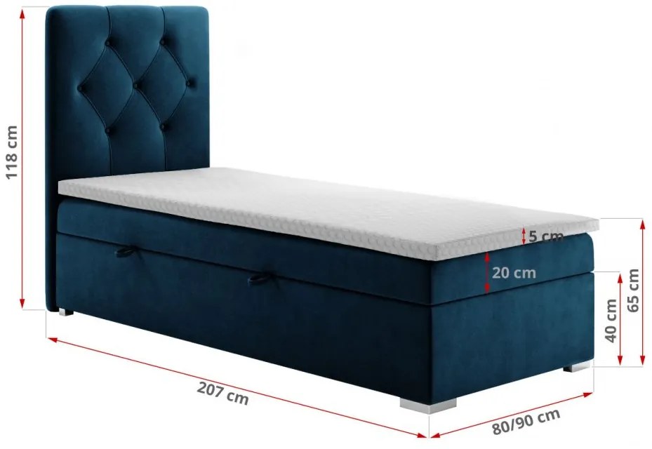 Luxusní jednolůžková postel CULI Černá 80x200 cm Levá