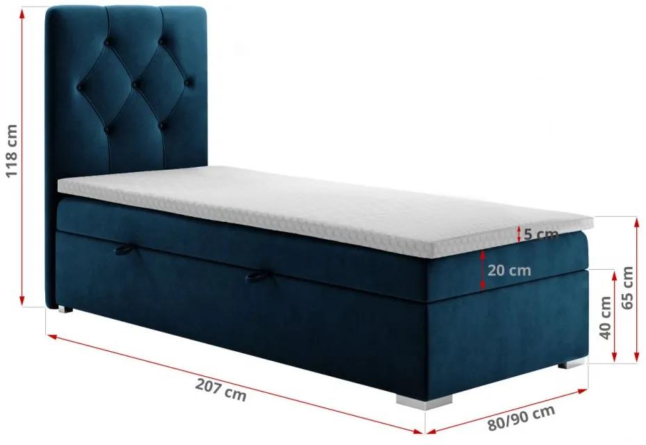 Luxusní jednolůžková postel CULI Modrá 90x200 cm Pravá