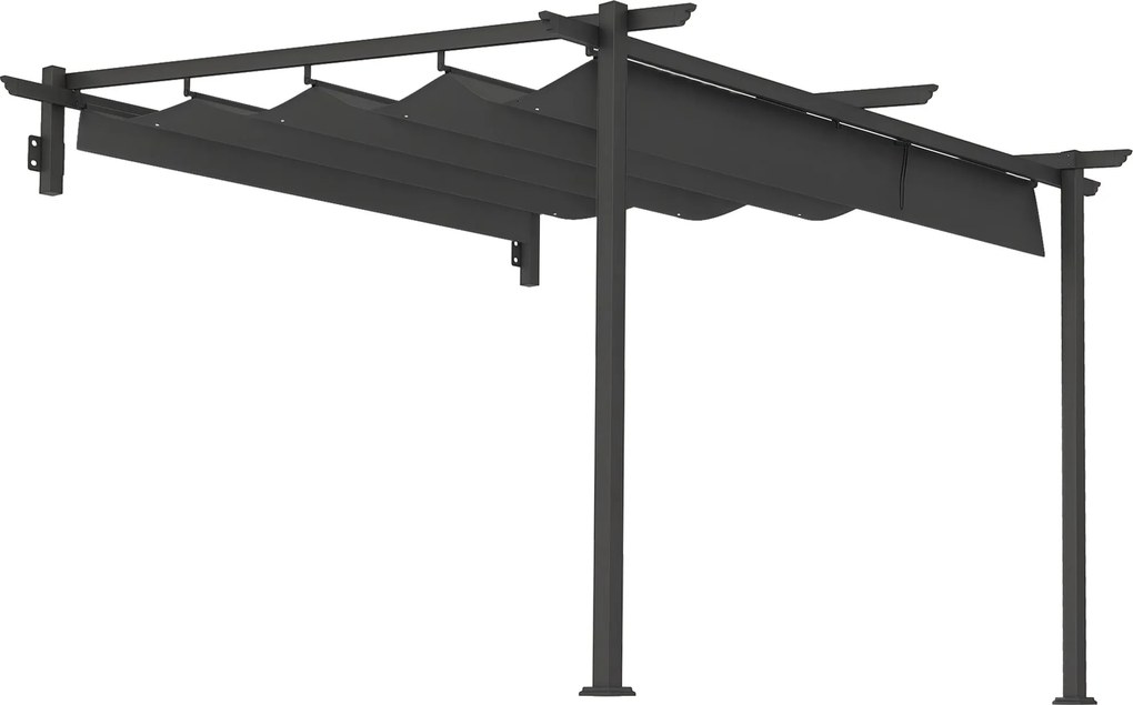 Outsunny Pergola s střechou na terasu přibližně 3x3m, zahradní pavilon z hliníku, montovaný na zeď, zahradní altán s nastavitelnou střechou, ochrana p