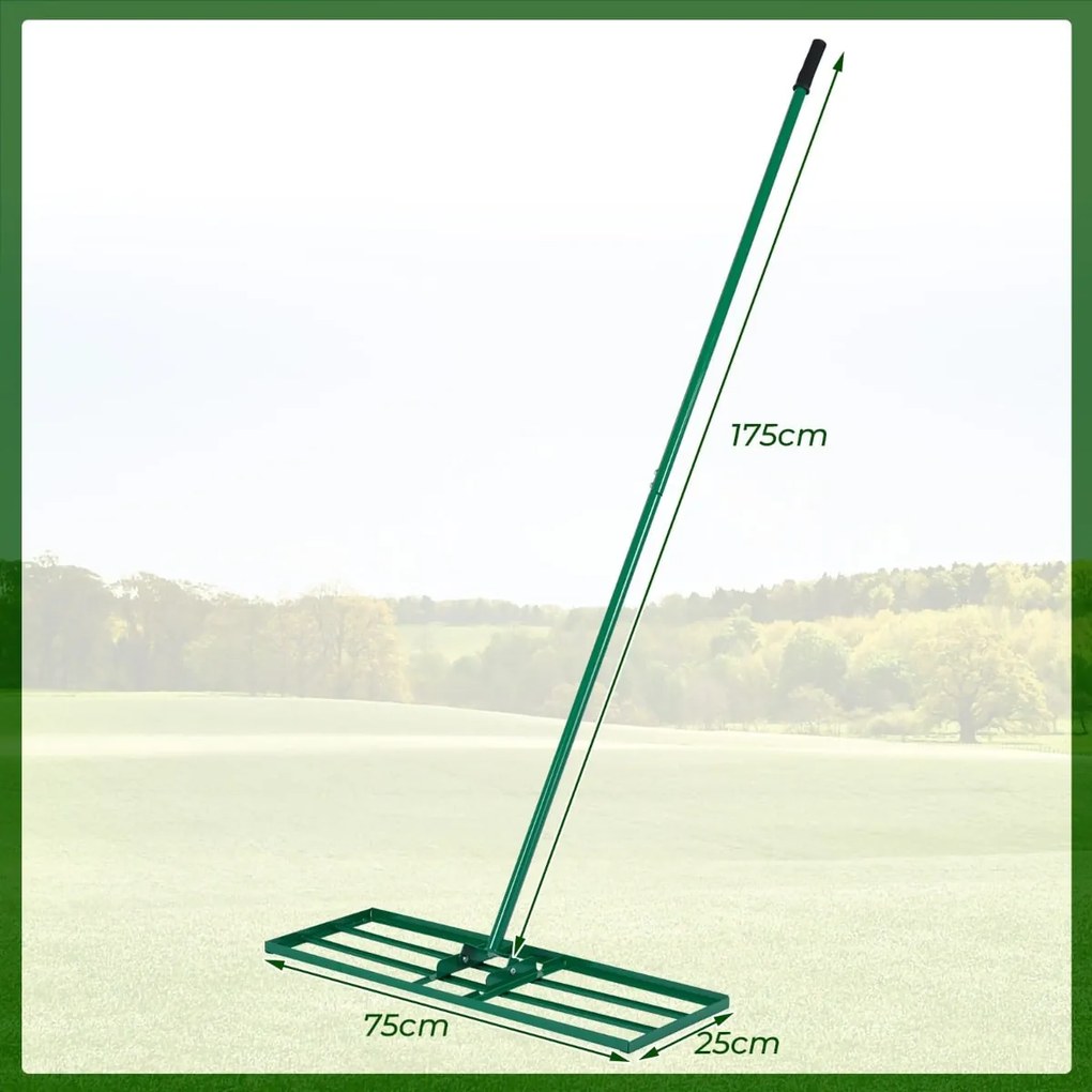 Costway Shrnovač trávníku s ergonomickou rukojetí na zem – 75 × 25 cm, zelený