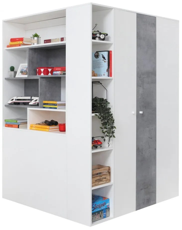 Rohová šatní skříň SIGMA SI1 Bílá lux + beton