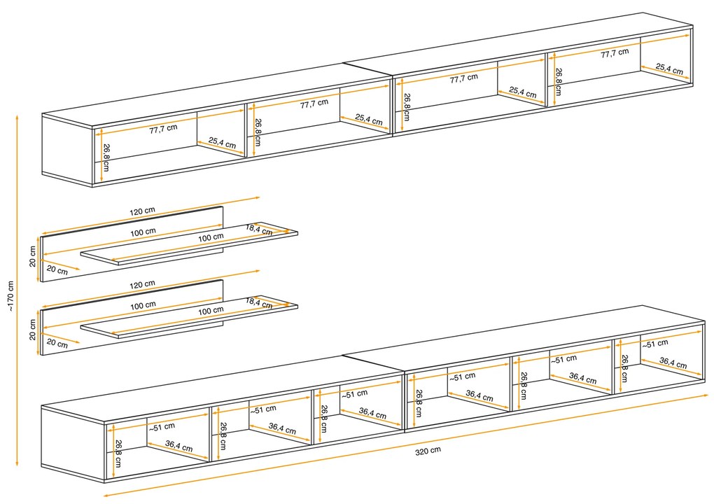Závěsná stěna do obýváku FREYA 1 - bílá