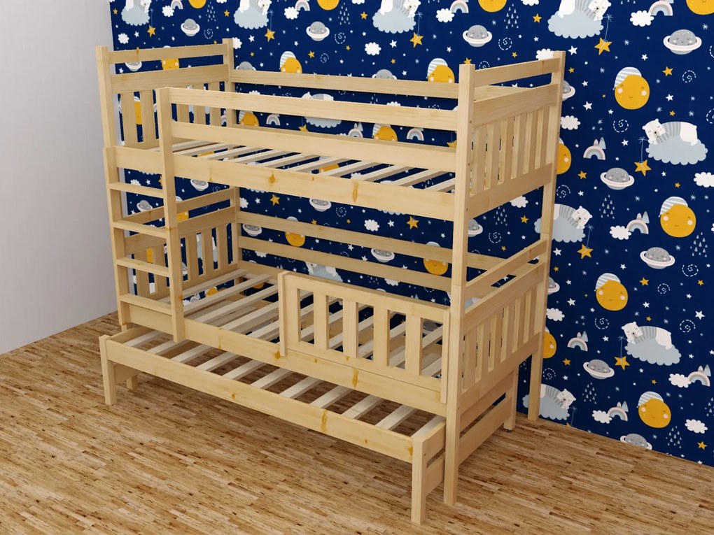 Vomaks Patrová postel s výsuvnou přistýlkou PPV 004 se zábranou Rozměr: 90 x 180 cm, Barva: barva bílá, Prostor mezi lůžky: 80 cm