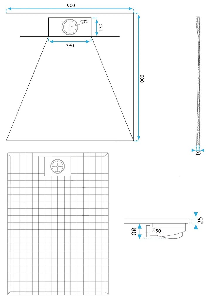 Rea Bazalt Carrara, SMC sprchová vanička 90x90, bílá-kamenný vzor, ​​REA-K7002