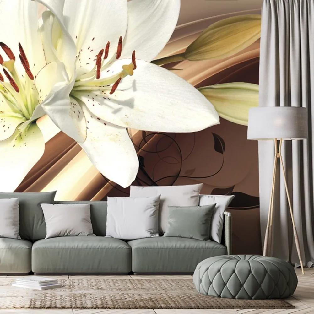 Tapeta luxusní lilie na abstraktním pozadí - 225x150 cm