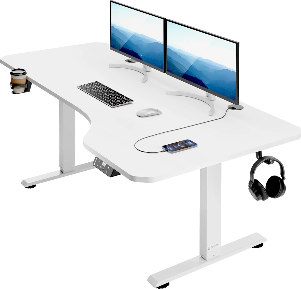 Výškově nastavitelný Psací stůl bílý 160x75x73-118cm