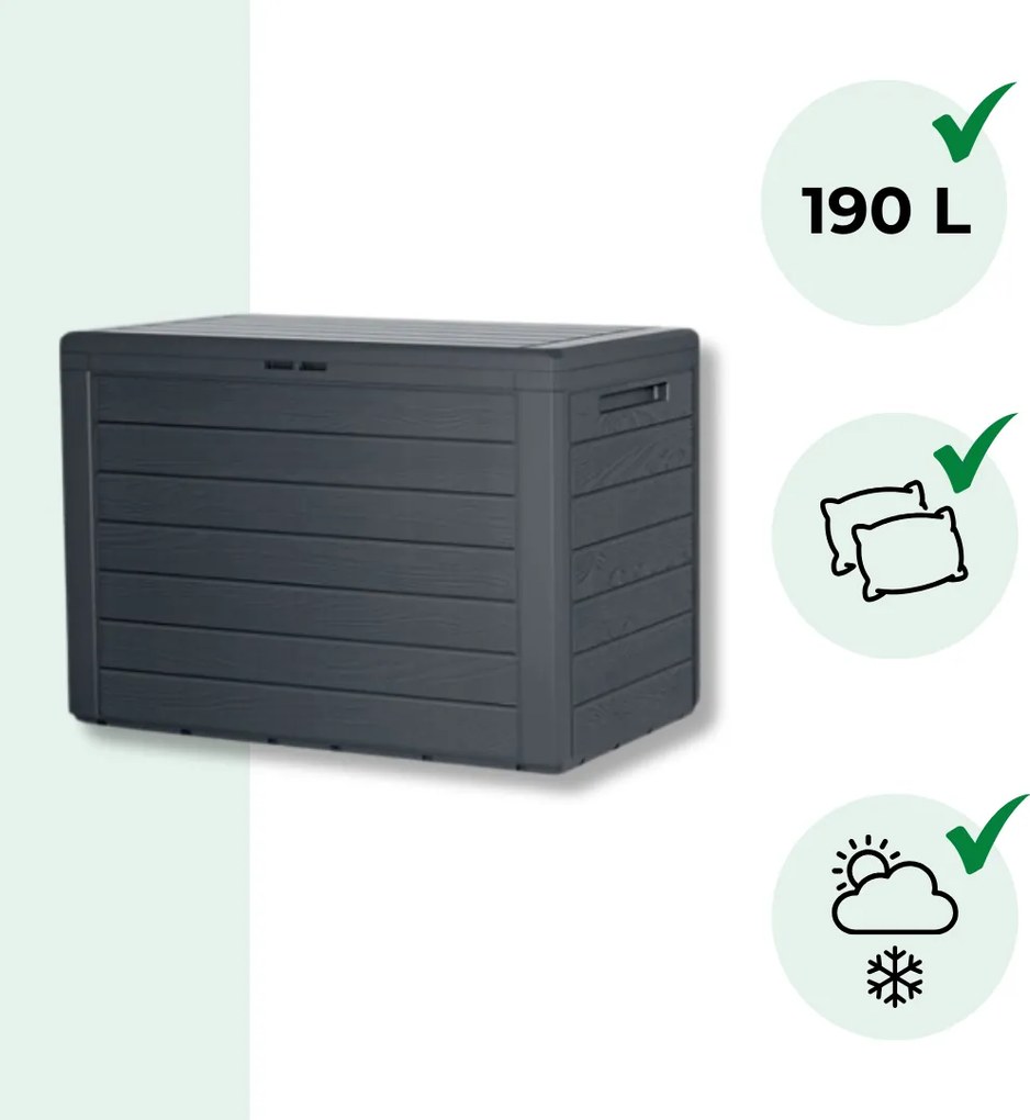 Zahradní úložný box WOODEBOX, 190L, 78x44x55cm, antracitová Prosperplast