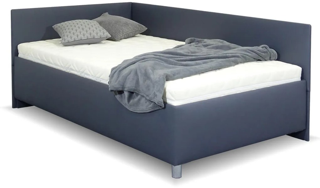 Rohová zvýšená čalouněná postel Ryana, s úložným prostorem, 90x200