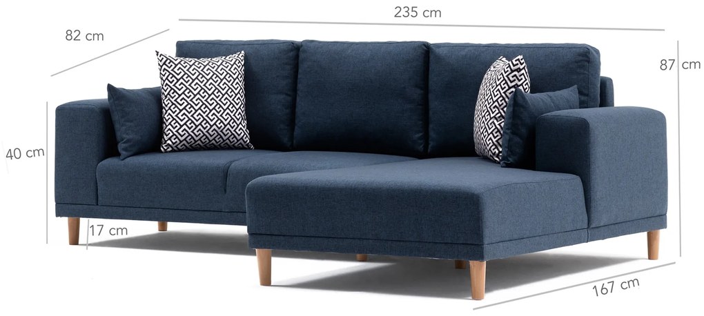 Hanah Home Rohová pohovka FRANZ tmavě modrá pravá 825BLC1394