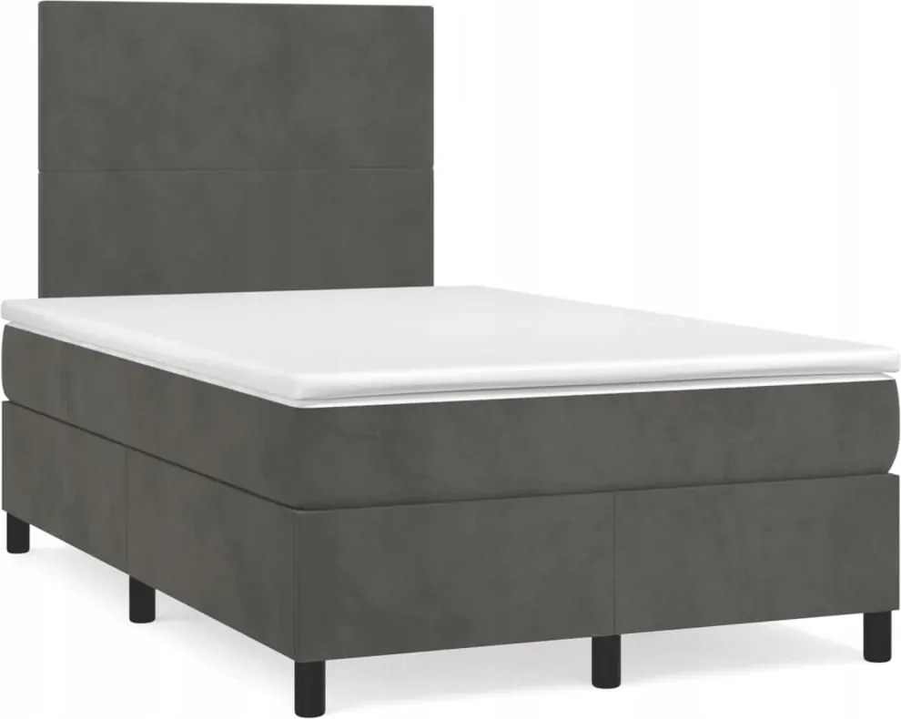 Box Spring Postel S Matrací A Led Samet Tmavě Šedá Hladký design 120 x 19