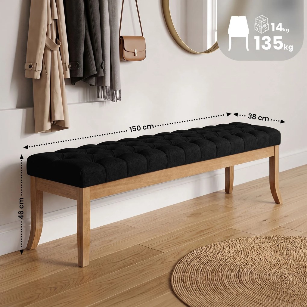 Lavice Ramses látka světlý antik 150 cm – černá