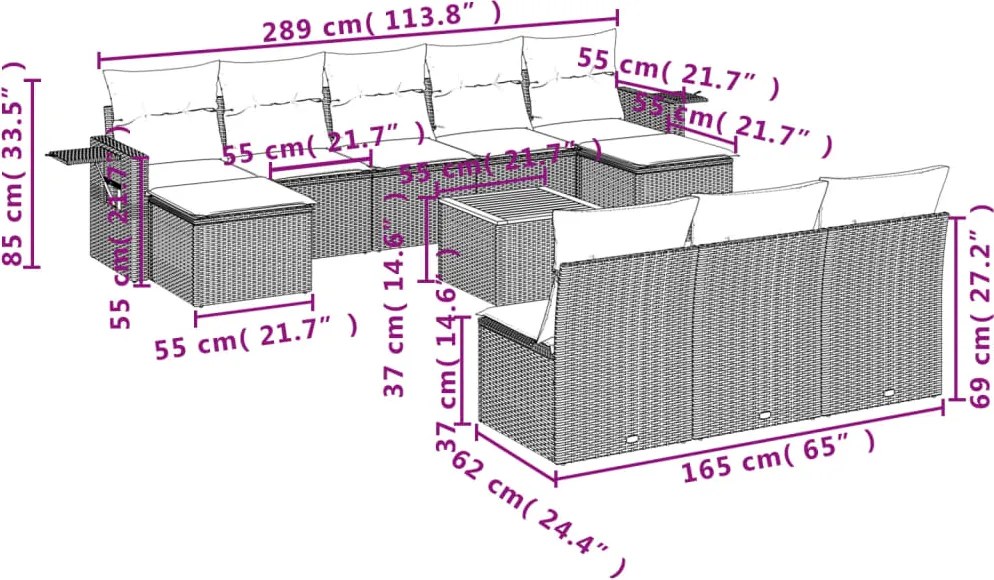 11dílná zahradní sedací souprava s poduškami černá polyratan 3257098