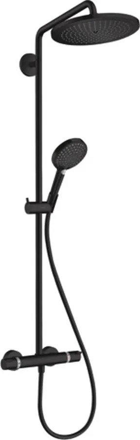 Hansgrohe Croma Select S, Showerpipe 280 1jet EcoSmart 9 l/min s termostatem a ruční sprchou Raindance Select S 120 3jet, černá matná, HAN-26891670