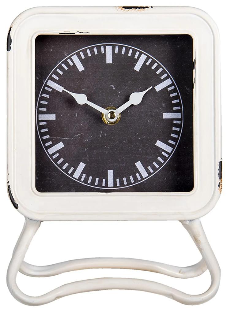 Bílé kovové stolní hodiny s patinou - 16*5*22 cm