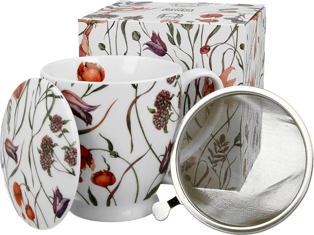 Porcelánový hrnek FLOWER MEADOW 510 ml se sítkem vícebarevný/bílý