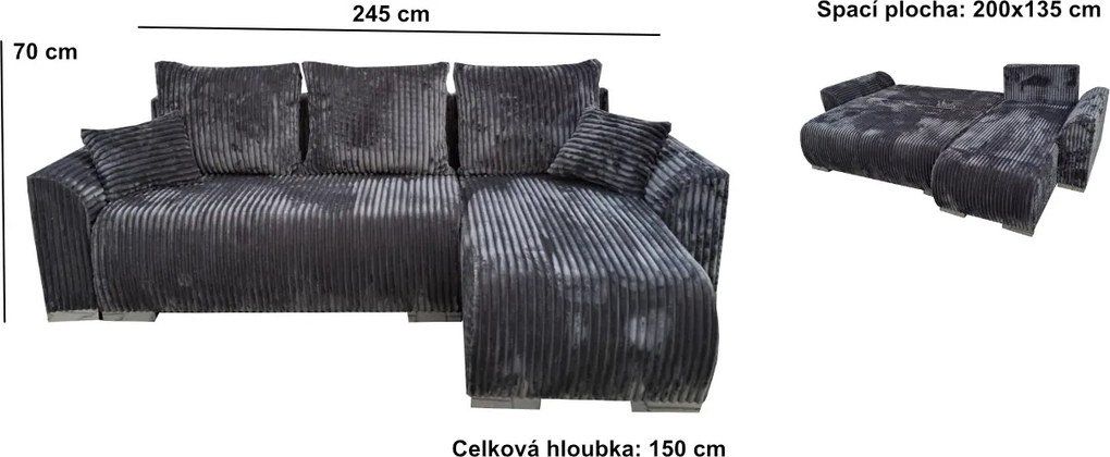 Rohová rozkládací sedací souprava do L ASTANO, 245 cm, s úložným prostorem Roh pohovky: Pravý roh, Barva látky Poso: Žlutá (Poso 01)