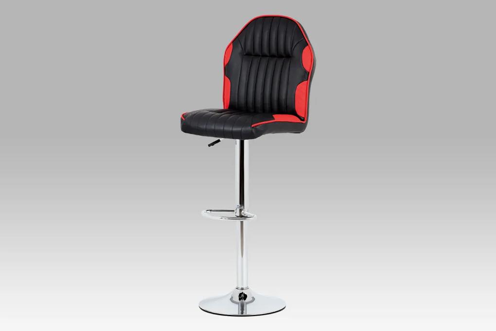Barová židle koženka černá + červená / chrom