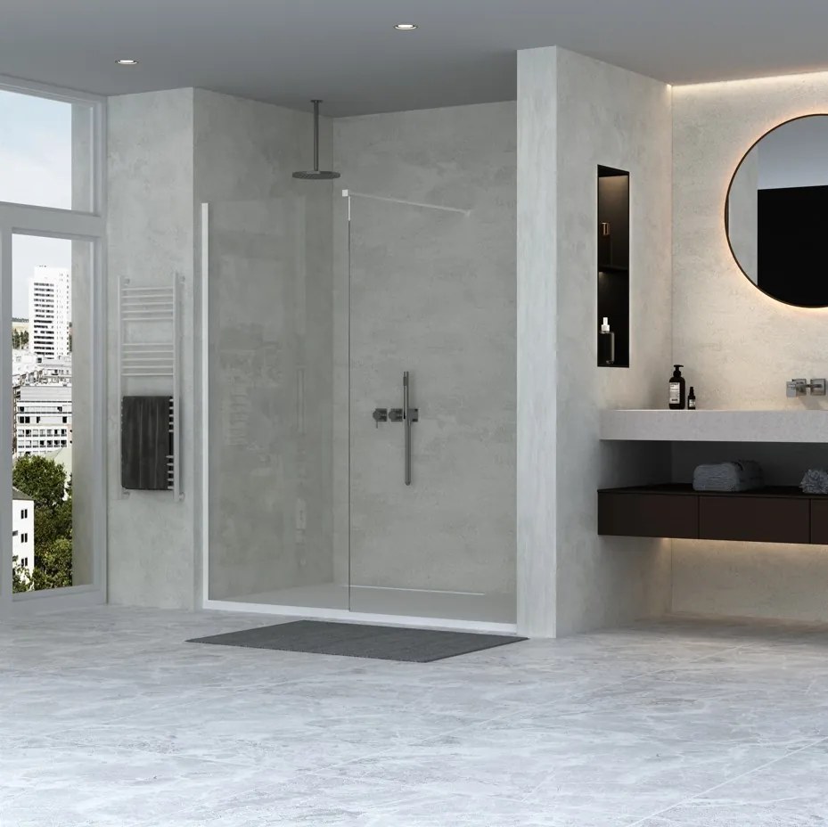Erga Paris, sprchová zástěna Walk-In 80x200 cm, 8mm čiré sklo, bílý matný profil, ERG-V02-PARIS-080x200-CL-WH