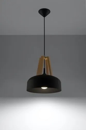Lustr SOLLUX Casco E27 1x60W bez zdroje SL.0390 přírodní dřevo a ocel černá