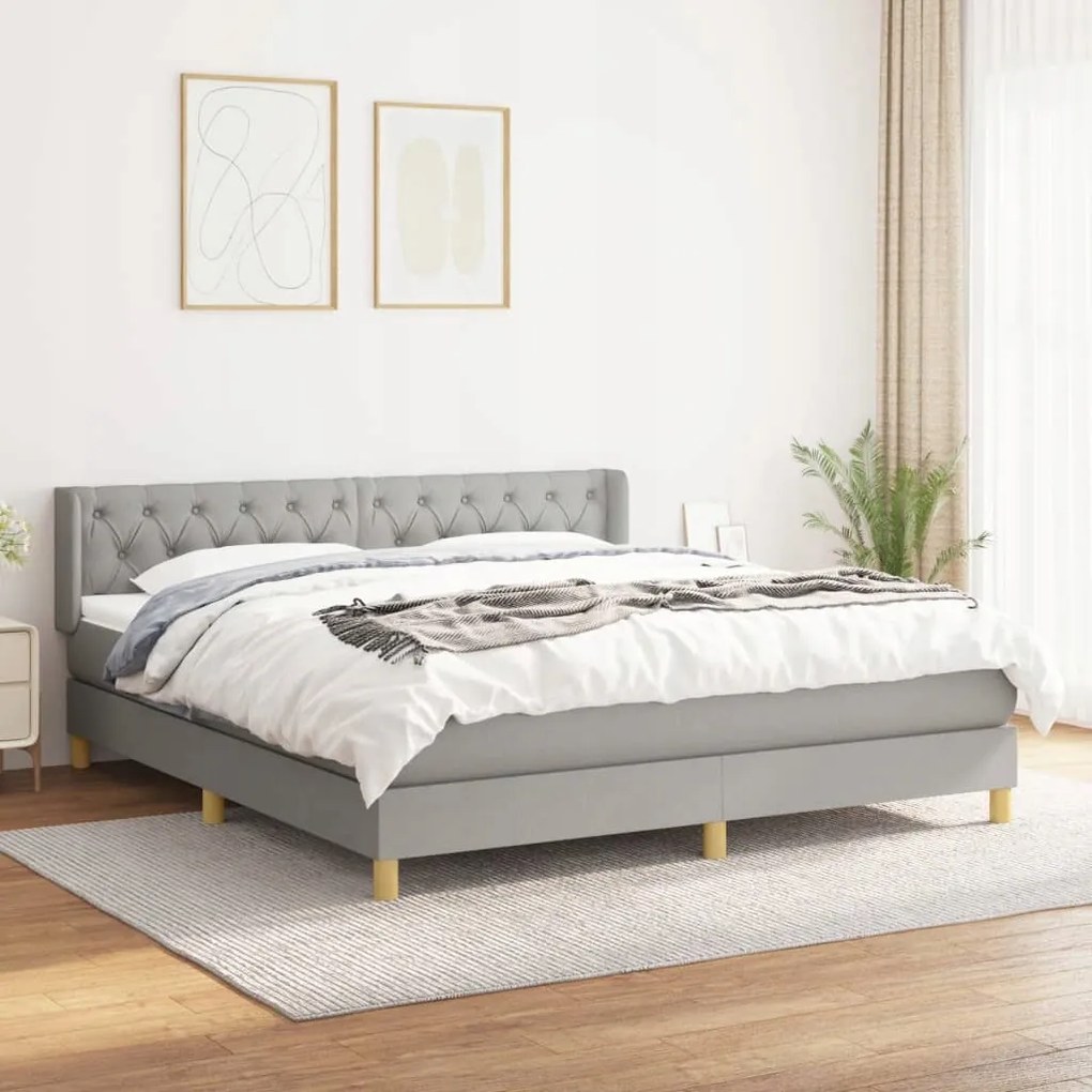 Box Spring Postel S Matrací Textil Světle Šedá Prošívaný design 160 x 200