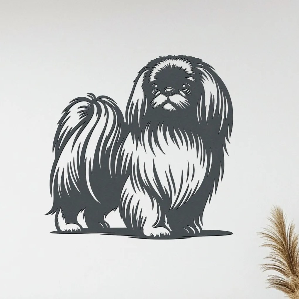 dřevo života Dřevěný obraz psa Pekingese Zvolte rozměr (cm): 40x39, Zvolte barvu dekoru: Černá