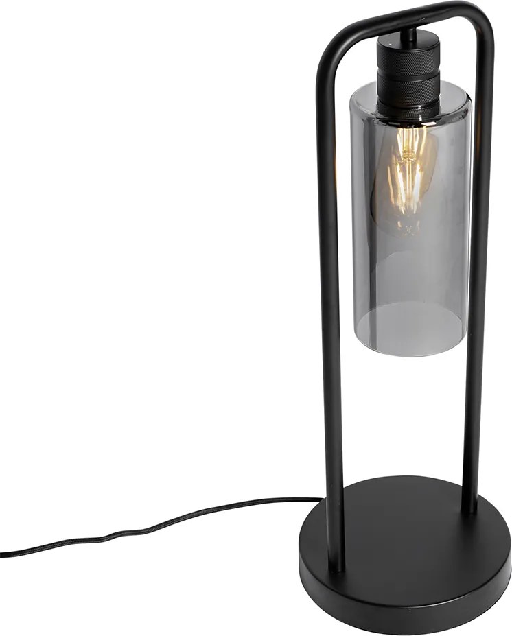 Moderní stolní lampa černá s kouřovým sklem - Stavelot