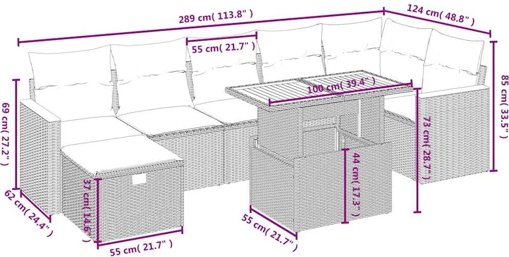 8dílná zahradní sedací souprava s poduškami černá polyratan 3276044