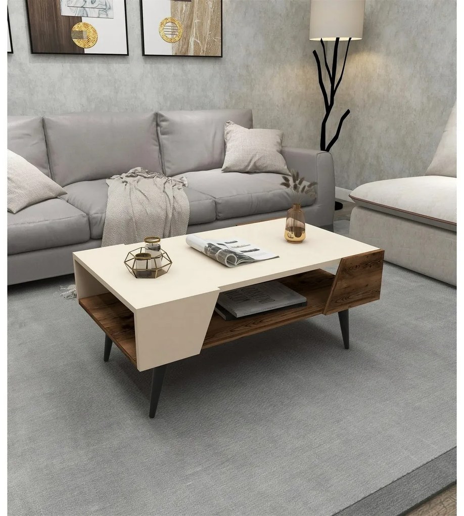 Konferenční stolek Aren Beige and Light Walnut