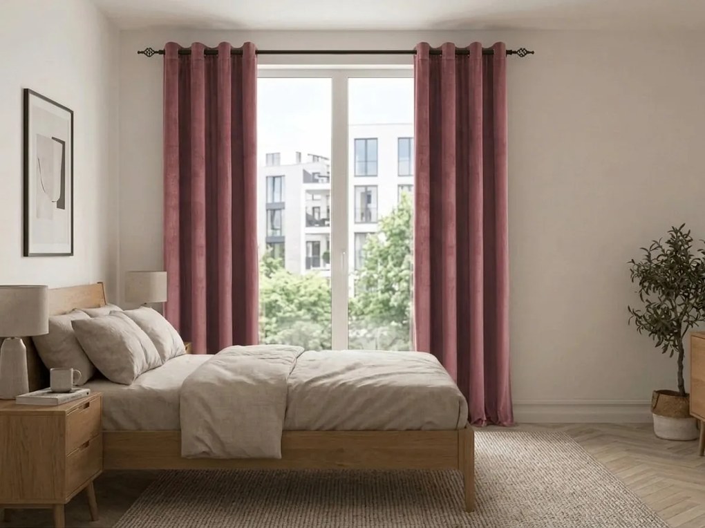 Zatemňovací závěs ELVIO VELVET 140x250 cm, starorůžový Zavěšení: Řasící páska