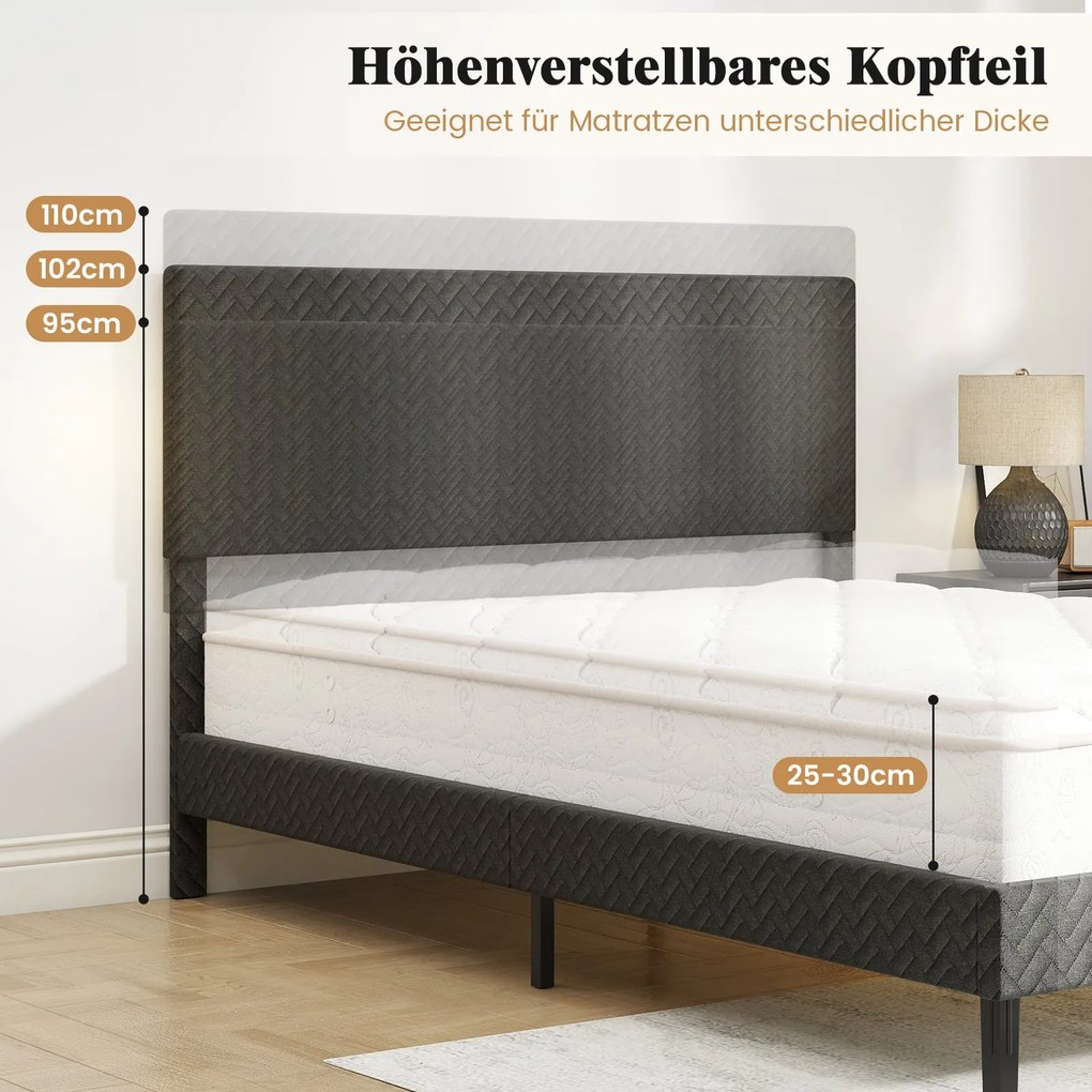 Costway Sametový rám postele s výškově nastavitelným čelem ve – 140 × 200 cm