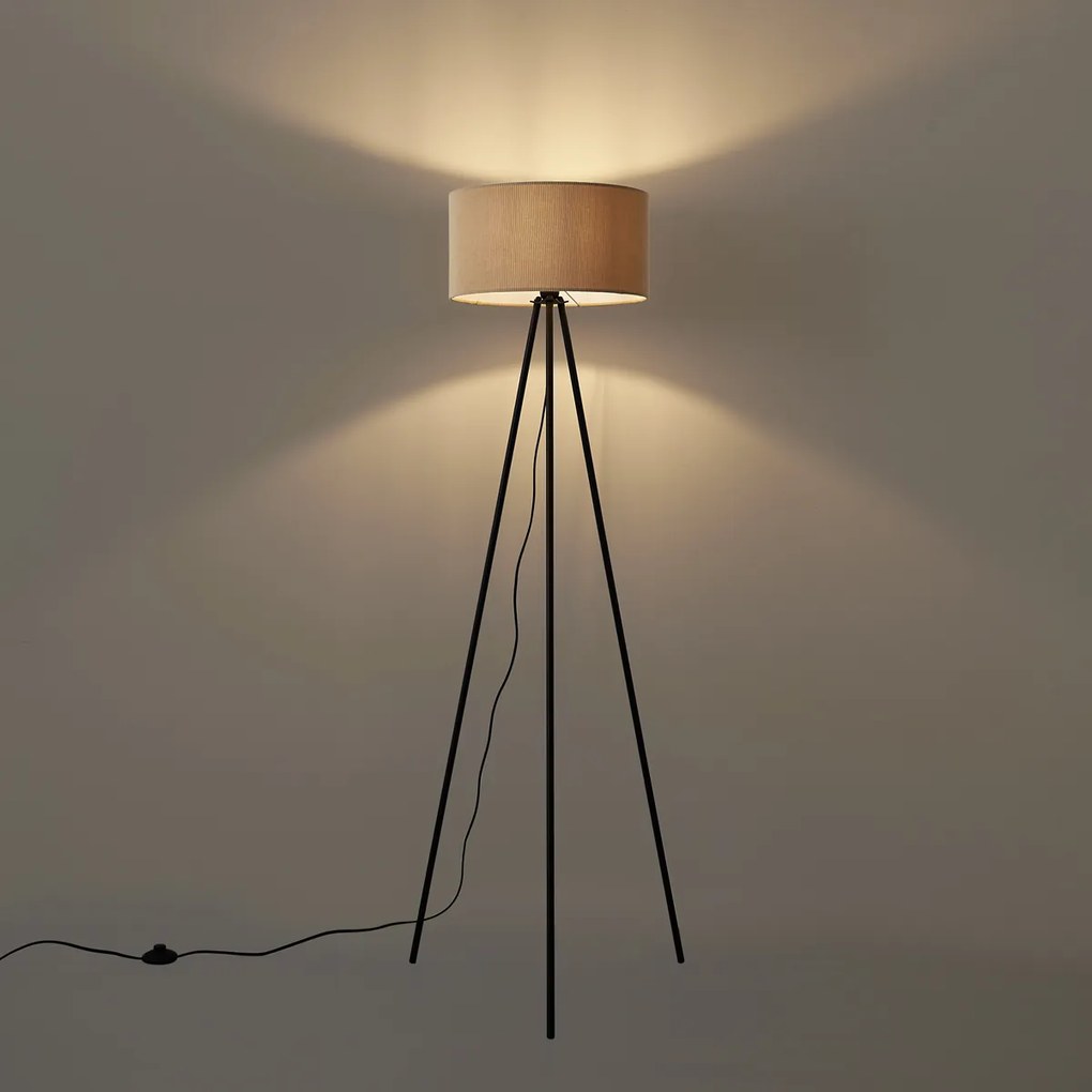 Moderní stojací lampa na trojnožce v barvě taupe se sametovým stínidlem - Luz
