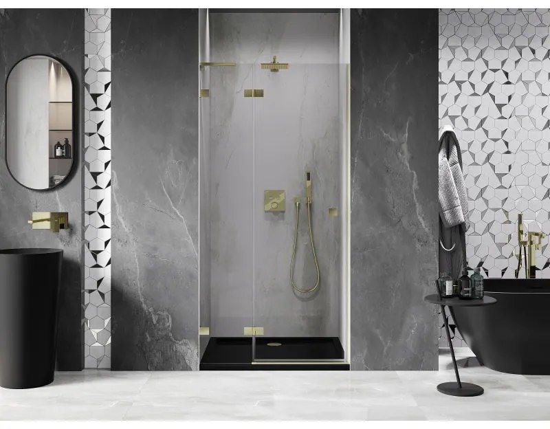 Mexen, Mexen Lunar L výklopné sprchové dveře levé 85 cm, transparentní, broušené zlaté - 834L-085-000-55-00-L