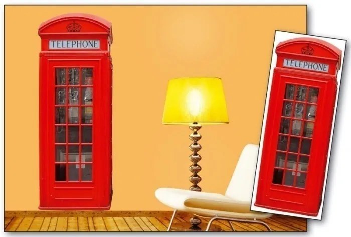 ST2 009 Samolepicí dekorace na zeď - Britská telefonní budka | 65 x 165 cm | bílá, červená