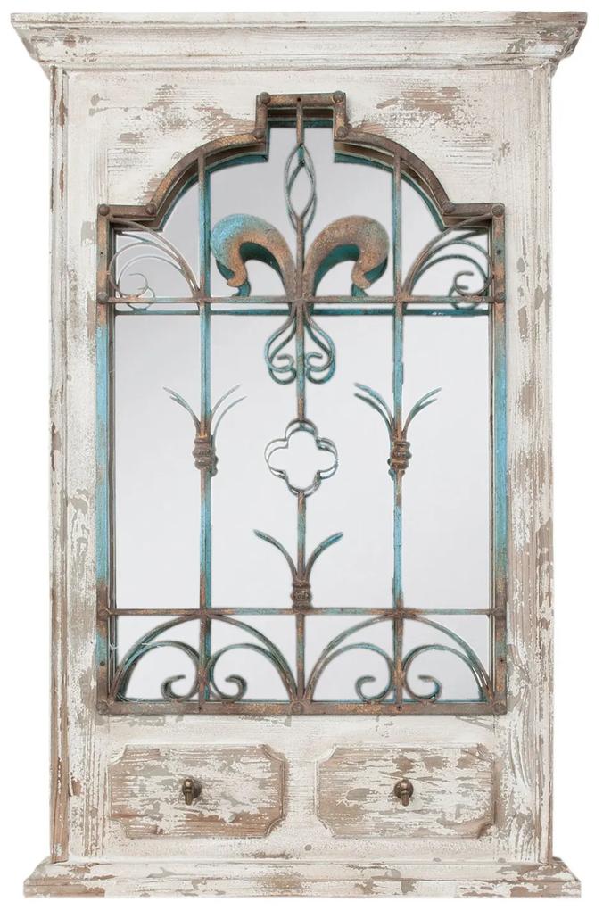 Nástěnné vintage zrcadlo v dřevěném rámu s patinou - 66*6*101 cm