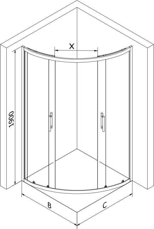 Mexen Rio, čtvrtkruhový sprchový kout 90 x 90 cm, 6mm čiré sklo, černý profil + černá sprchová vanička, 863-090-090-70-00-4170B