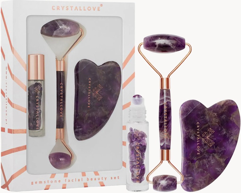 Sada masážních pomůcek z ametystu Crystallove, 3 díly