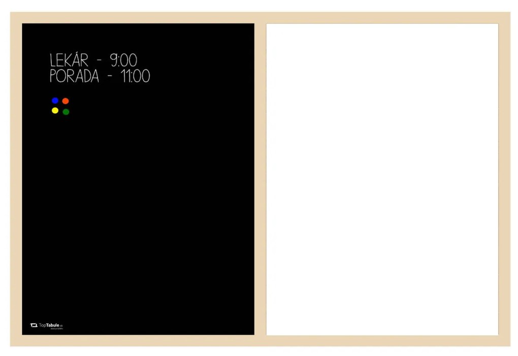 Toptabule.sk  Kombinovaná magnetická tabule v dřevěném rámu – 5 fareb rámu 100×150 cm