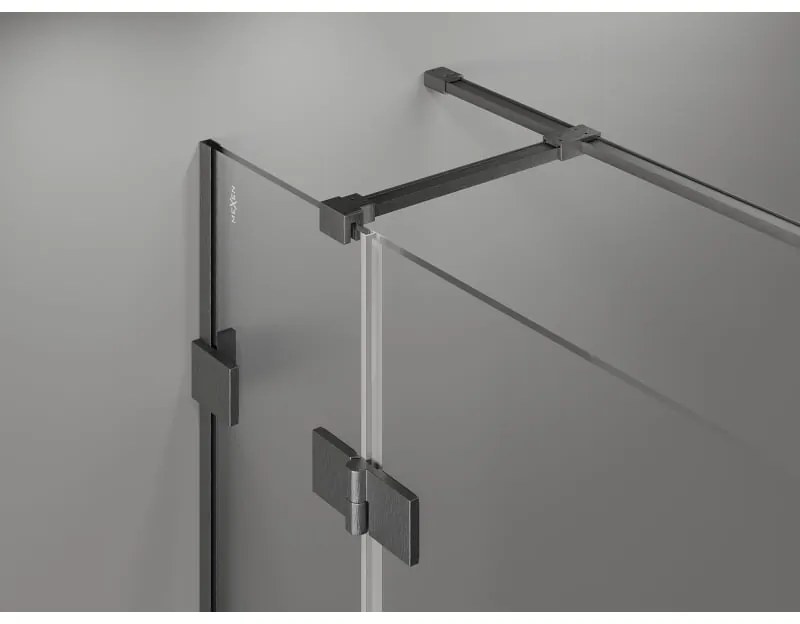 Mexen Lunar T, sklápěcí sprchový kout levý 110 x 110 cm, 8mm čiré sklo, profil grafit broušený, 834T-110-110-66-00-L