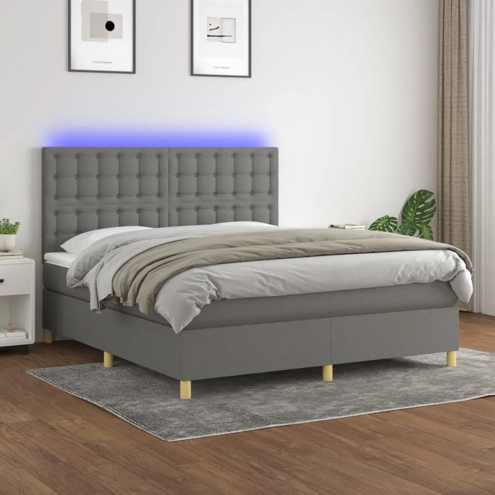 Box spring postel s matrací a LED tmavě šedá 160x200 cm textil 3135766